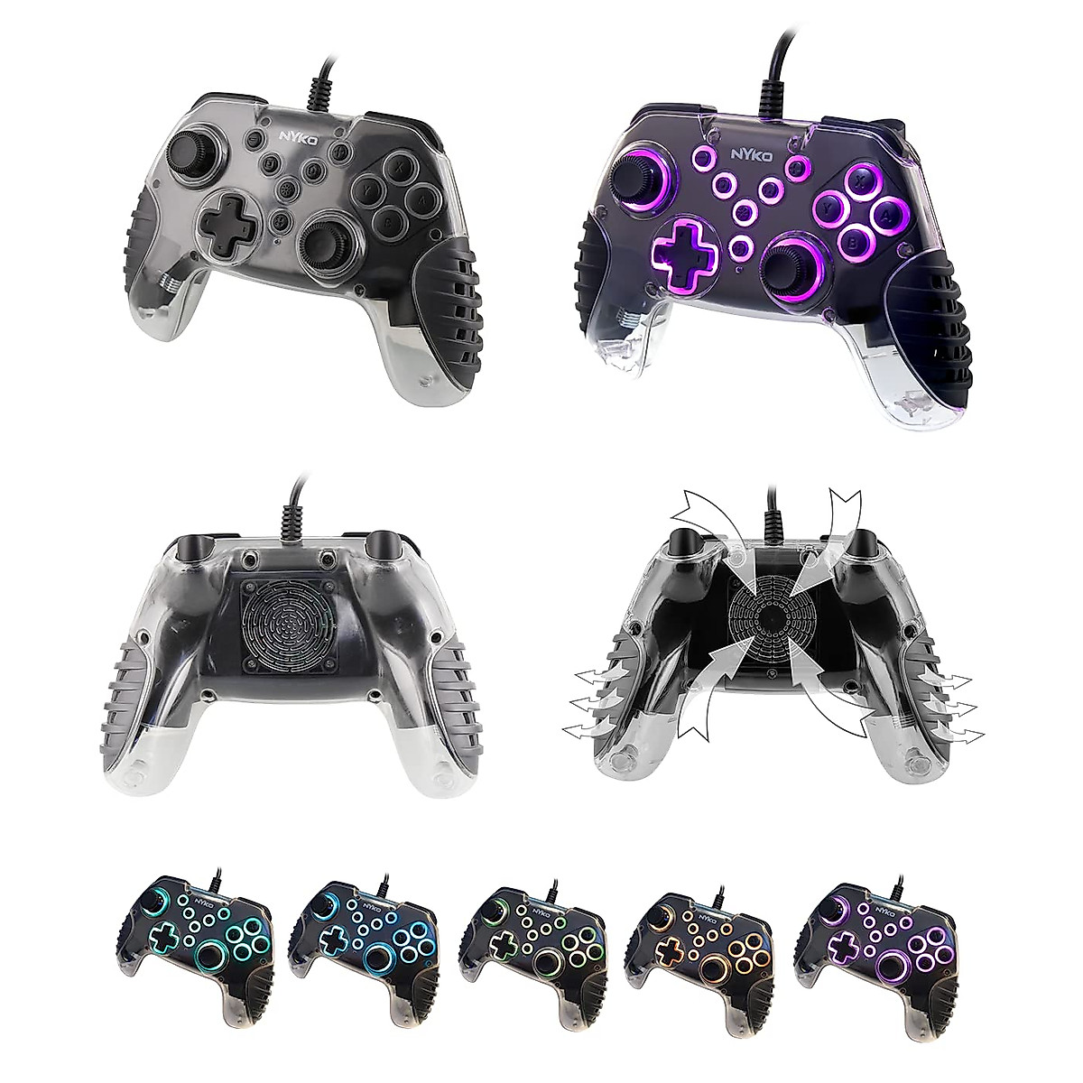 Nyko Air Glow - LED Fan-Cooled Wired Controller for Switch - LED Light Show and Hand Cooling Fan - Wired 10Ft Cable - Nintendo Switch