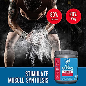 Vital Performance Protein Powder, 25g Lactose-Free Milk Protein Isolate Casein & Whey Blend Protein Powder with 10g Grass-Fed Collagen Peptides, 8g EAAs, 5g BCAAs, Gluten-Free - Strawberry, 1.68lb