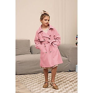 GRACE KARIN Girls Wool Blend Pea Coat Lapel Dress Coat Jackets with Pockets Belt Pink 12Y
