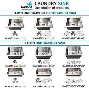 KABCO 25 Inch Wide 12 Inch Deep Commercial Sink 18 Gauge Undermount or Topmount Drop In Single Bowl Stainless Steel Laundry Utility Sink 25 L x 22 W x 12 D Inch