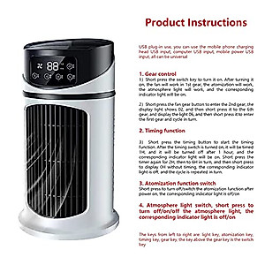 Portable Air Conditioner Fan Strong Air Flow Personal USB Air Cooler Fan RGB Colorful Light 5-Speed Multi-Function Timing Air Conditioning Fan Home Dormitory Office Desktop Humidification Electric Fan