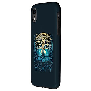 iPhone XR Odin Tree of Life Viking Valhalla Pagan Blue and Yellow Case