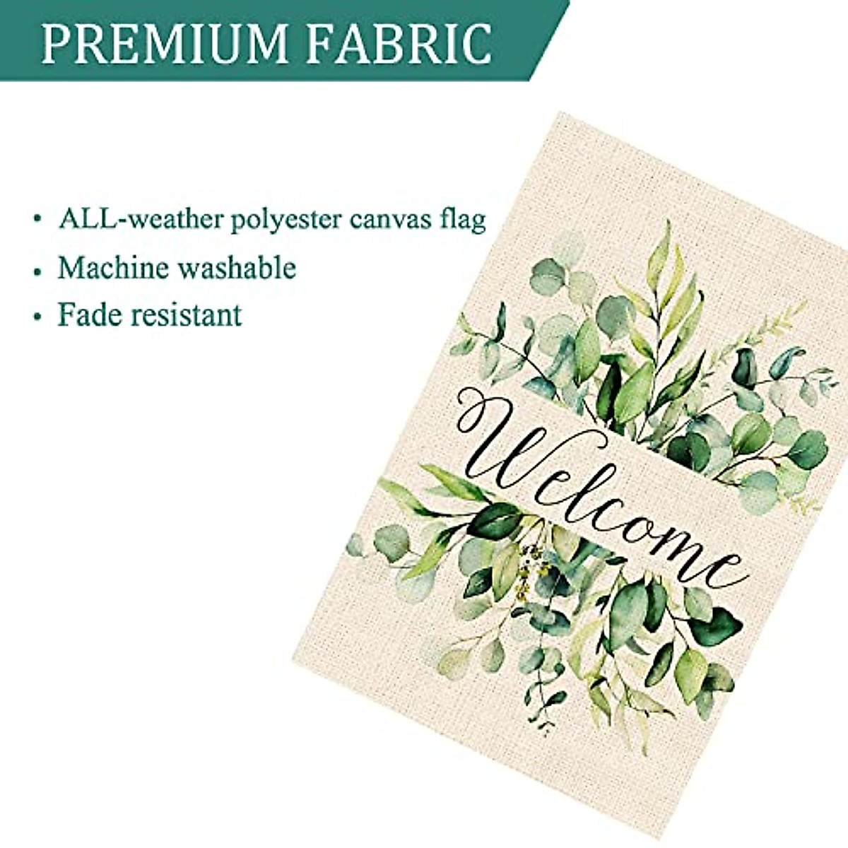 Tosewever Spring Leaves Welcome Garden Flag 12.5x18 Inch Spring Summer Green Floral Vertical Double Sided Burlap Yard Flag for Outside Holiday Outdoor Farmhouse Decor (12.5x18 inch)
