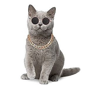 cobee Cat Sunglasses, Retro Kitten Sunglass with Rose Gold Chain Eye UV Protection Classic Small Cat Glasses Cosplay Costume for Photo Props Cute Pet Decorations for Birthday Party