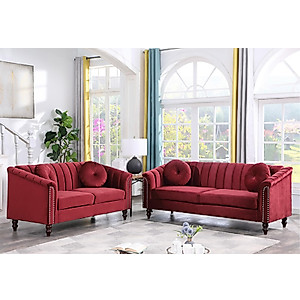 YIPDFERNOR Red Lint 3-Piece Living Room Sofa Set, Contemporary Sofa Couch Set, for Living Room Furniture Sets、Offices、Apartments（Chair）