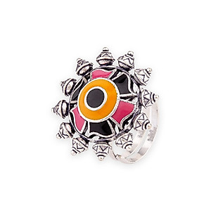 VOYLLA Women's Kalbelia Enamel Embellished Ring (Silver)