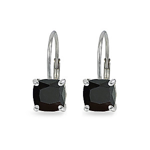 Sterling Silver Black Cubic Zirconia Cushion-cut 7x7mm Leverback Earrings