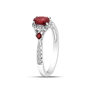 Gin & Grace 10K White Gold Mozambique Genuine Ruby Ring with Diamonds| Ethically, authentically & organically sourced (Oval-cut) shaped Ruby hand-crafted jewelry for her | Ruby Ring for women