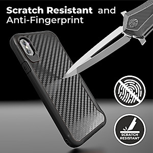Kitoo Designed for iPhone X Case/Designed for iPhone Xs Case, Carbon Fiber Pattern, 10ft. Drop Tested, Wireless Charging - Black