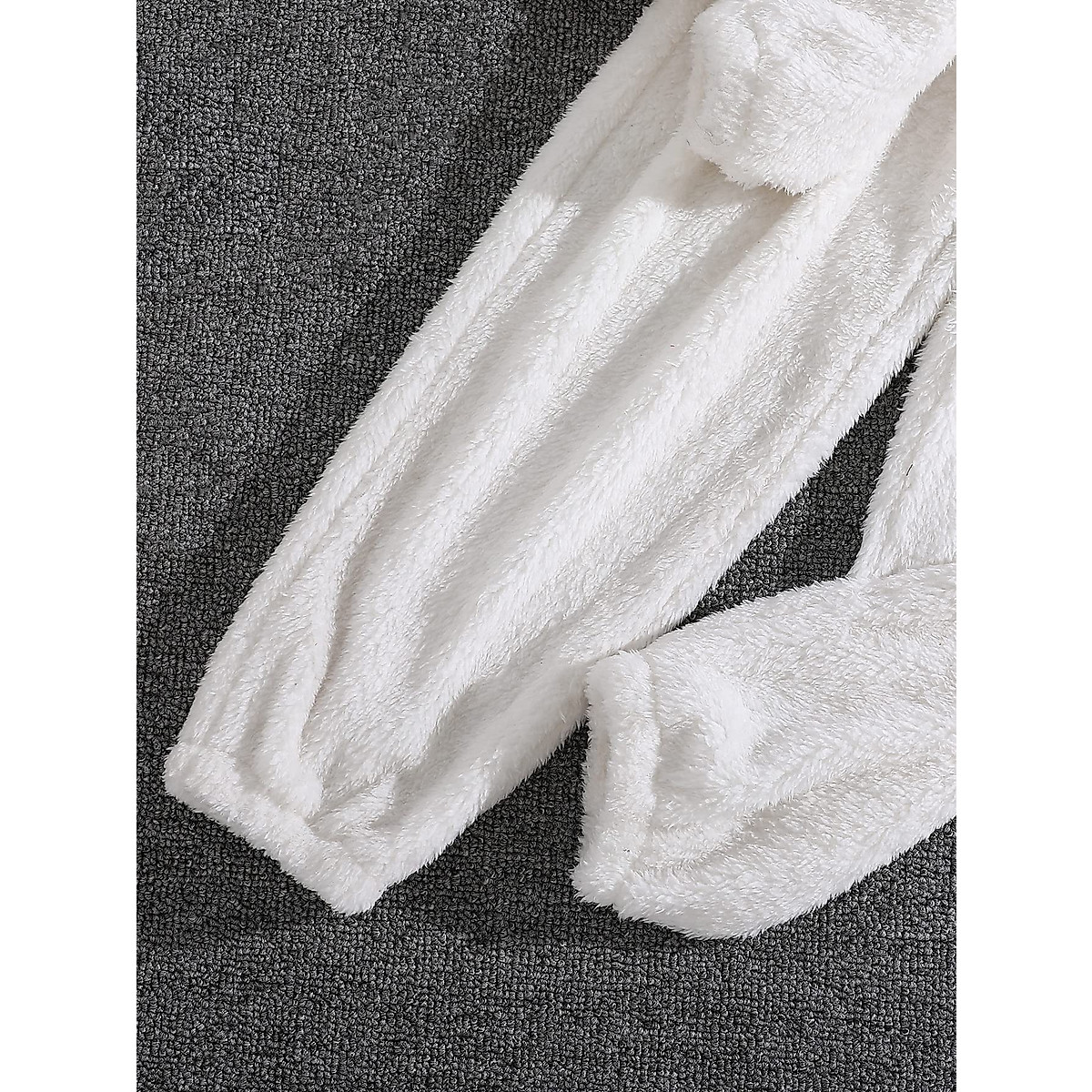 SOLY HUX Girl's Bear Ear Fuzzy Drop Shoulder Hoodie Sweatshirt with Sweatpants Two Piece Outfit Solid White