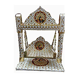 Generic Bhuvika Click to open expanded view primium quality Multicolour Meenakari Peacock Wooden Handcrafted Decorated Laddu Gopal Jhula, White