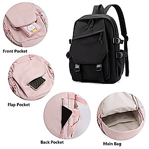Votachin Casual Backpack Unisex Cute Macaroon Color Backpack Large Capacity Laptop Bag Backpack Suitable for Daily Commuting-Black