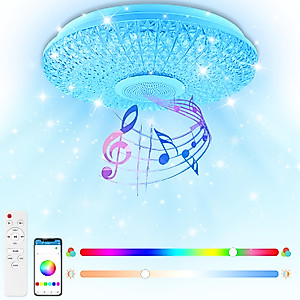 Mosasun 36W APP Remote Control Color Changing Ceiling Lamp with Bluetooth Speaker, Flush Mount LED Bathroom Music Ceiling Light for Kids Room, Laundry, Hallway