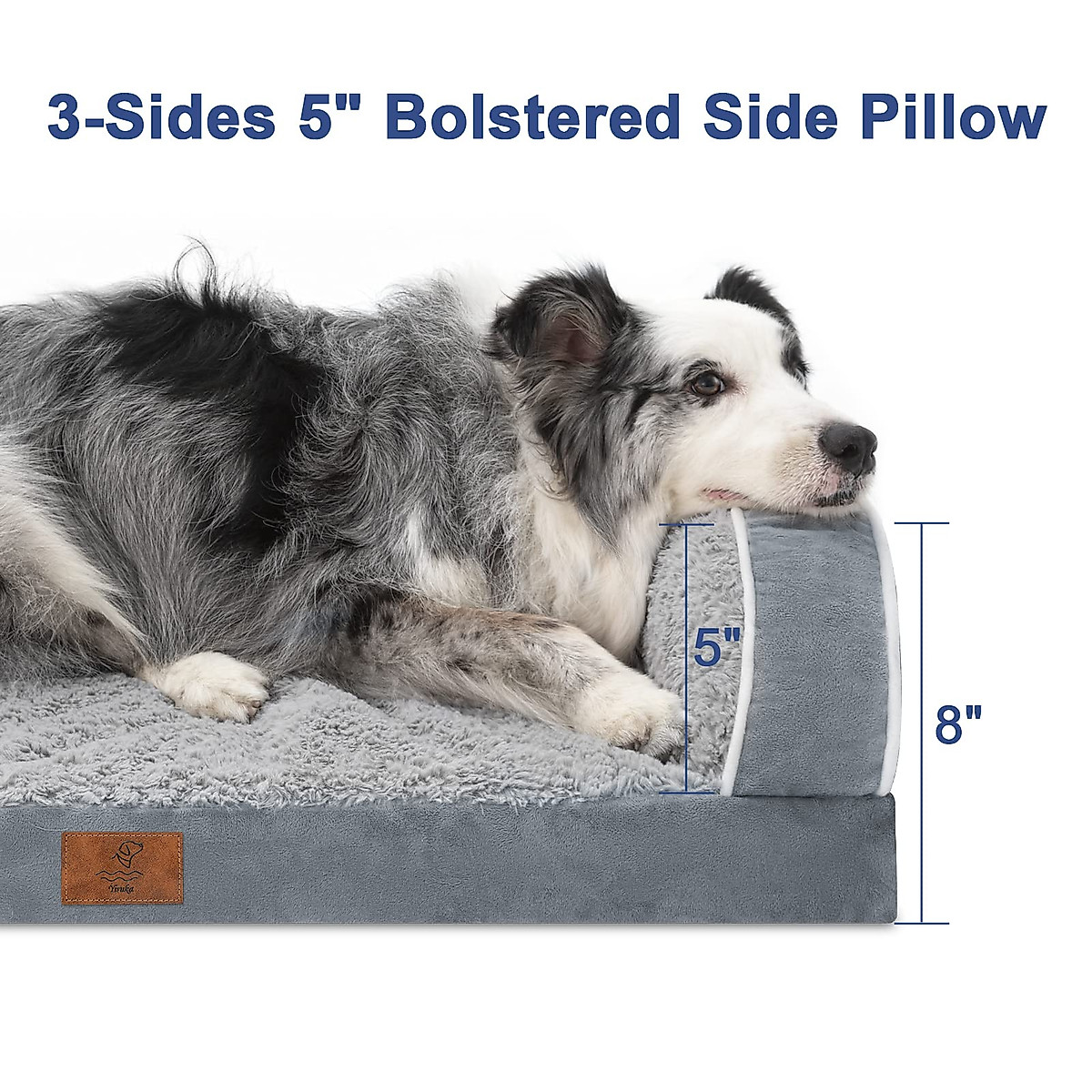 Yiruka Dog Beds for Large Dogs, Grey Large Dog Bed, Washable Dog Bed with Removale Bolsters, Waterproof Orthopedic Egg-Crate Foam Dog Bed with Nonslip Bottom, Up to 65 lbs