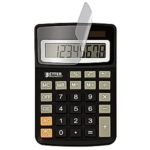 Desktop Calculators, Handheld Angled 8-Digit LCD Display, 2 Pack, by Better Office Products, Standard Function, Black, Dual Power with Included Button Battery, 2 Pack