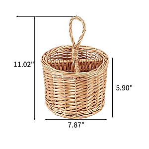 YRLSOTGE Wicker Utensil Caddy Flatware Organizer, Silverware Caddy with 4 Divided,Kitchen Countertop Utensil Holder,Dining Table,Parties - Holds Forks, Knives, Spoons,Serving Utensils Original