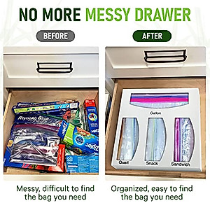 Neat Freak Baggie Organizer Dispenser – 4-in-1 Ziploc Bag Storage Organizer for Drawer – Bamboo Baggie Organizer For Wall– Ziploc Bag Organizer for Quart, Snack, Gallon, Sandwich - White Color.
