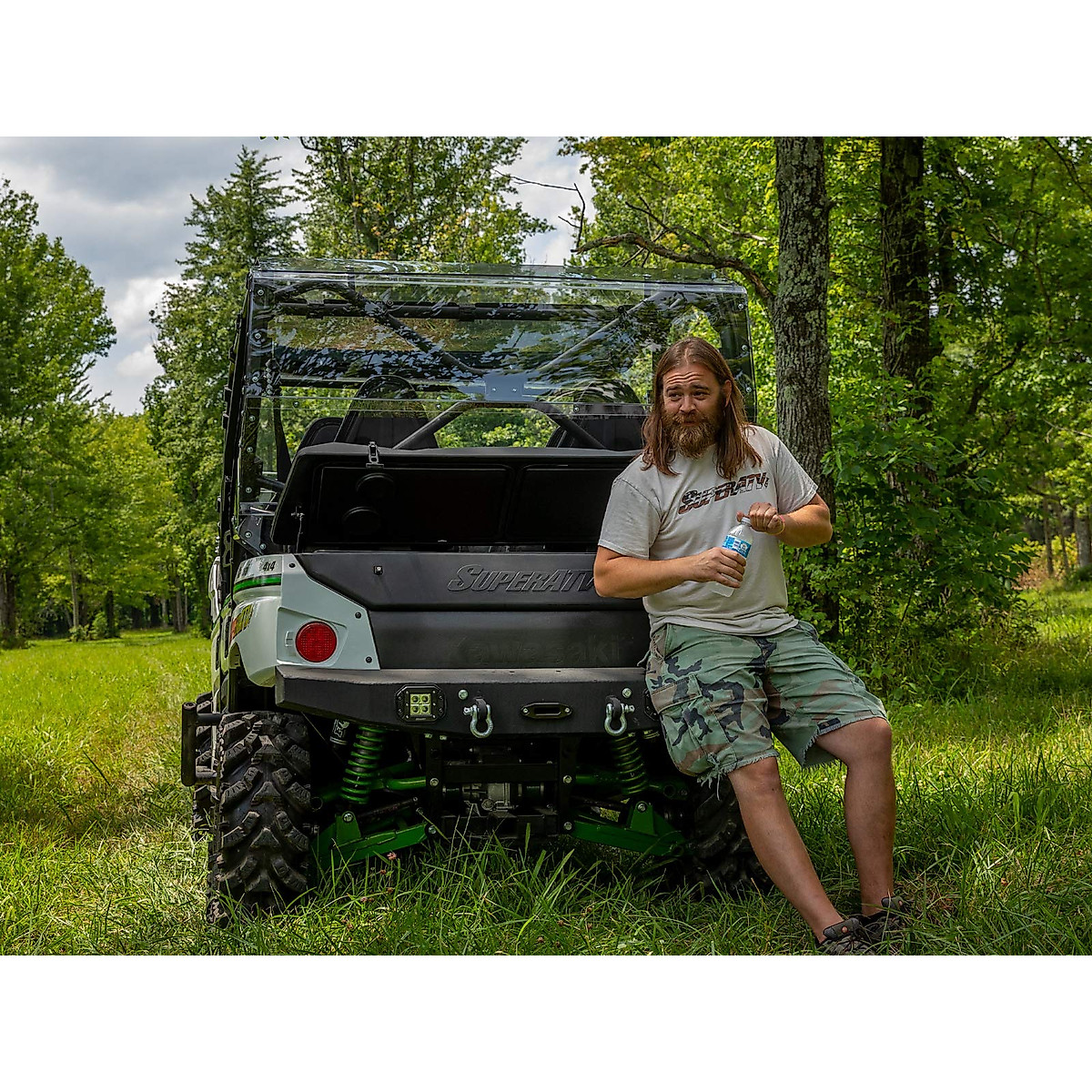 SuperATV UTV Rear Cargo Box for 2012+ Kawasaki Teryx 4 - Heavy Duty Rear UTV Box with Rubber Seal and High Strength Latches | Built-in Cup Holders | Easy Installation | 67 Quart Storage Capacity