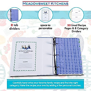Our Favorite Family Recipes Binder, 3-Ring Recipe Binder, Blank Recipe Book w/ 50 Lined Recipe Pages & 8 Category Dividers, 5 1/2" x 8 1/2" x 1 7/8" Recipe Organizer by Meadowsweet Kitchens
