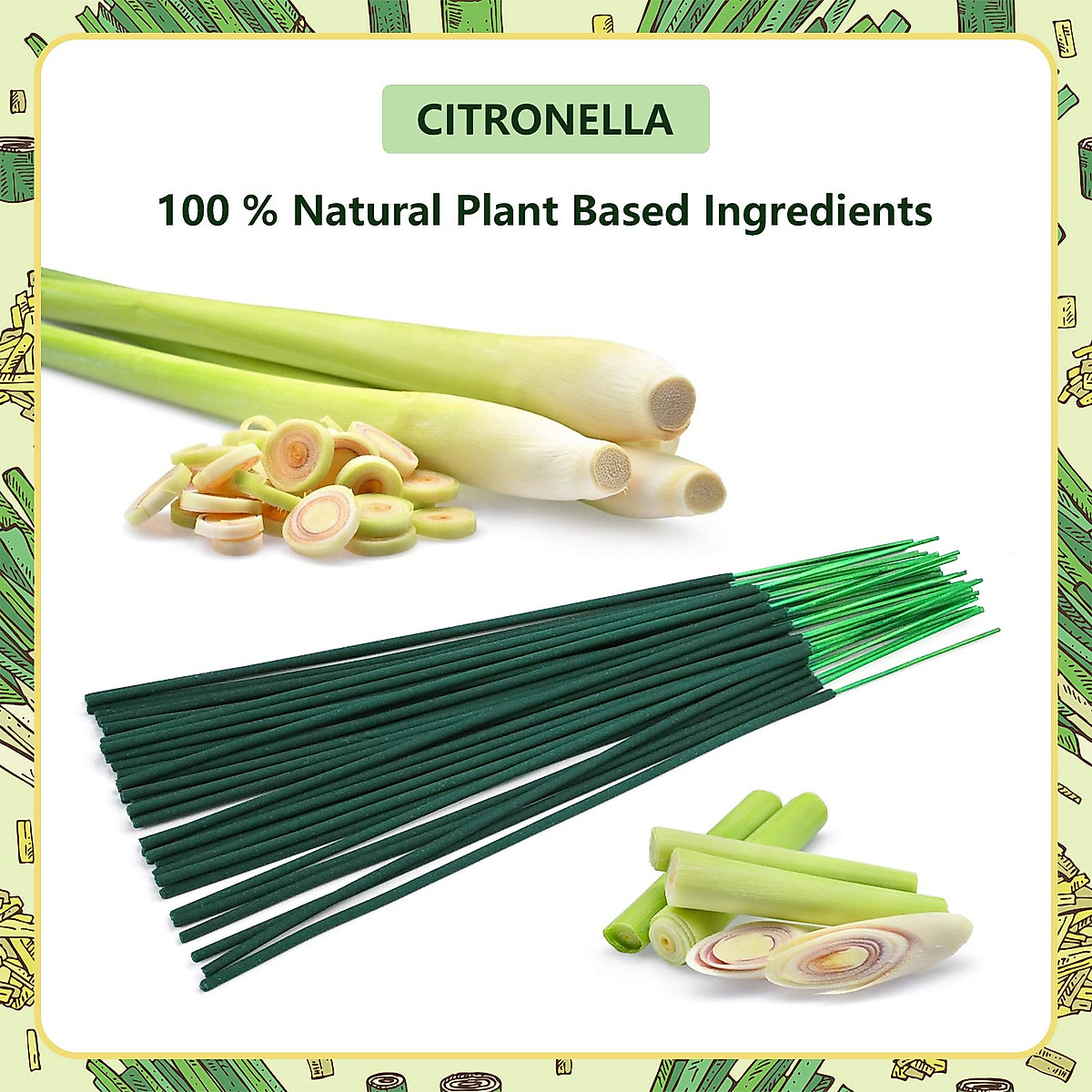 SnailDigit Citronella Incense Sticks, Lemongrass Incense Sticks Set, Natural Plant Based Ingredients, Citronella Incensefor Home Patio, Garden Balcony, BBQ, Camping, Outdoor, Picnic 120 Sticks