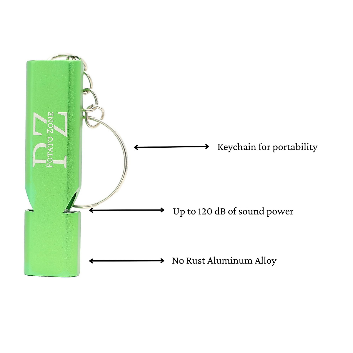 Potato Zone Emergency Whistle – Survival Keychain Whistle Emergency – 120db Loud Safety Whistle for Protection, Camping, Hiking, Sports, Dog Training – Portable Metal Whistle with Keychain