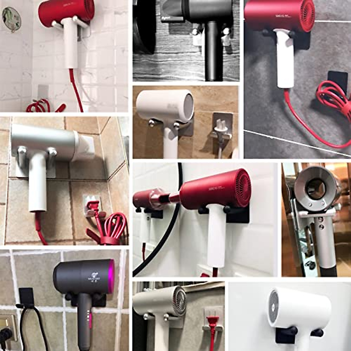 24HOCL Hair Dryer Holder, Hair Blow Dryer Rack Organize Wall Mounted Compatible with Most Hair Dryers, Black