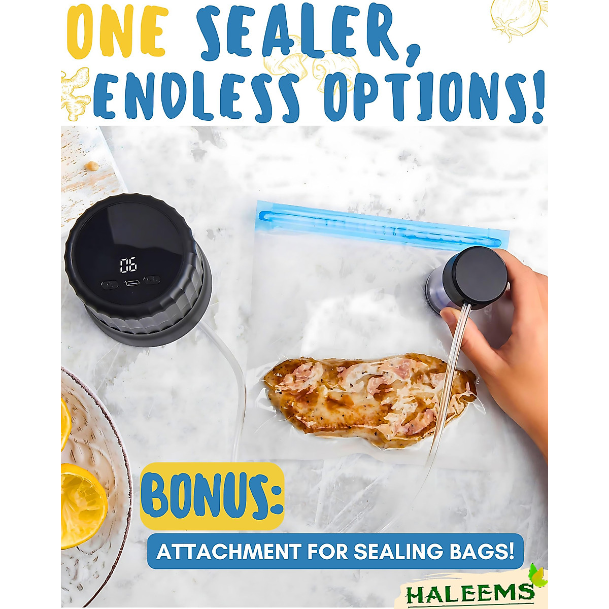 Electric Mason Jar Vacuum Sealer Kit - Auto Stop, Compact Design, Seals Jars and Bags, Jar Vacuum Sealer for Mason Jars, Mason Jar Sealer Vacuum Kit, Food Saver Jar Sealer for Mason Jars