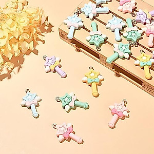 LiQunSweet 30 Pcs 5 Colors Opaque Resin Star Magic Stick Charms Magic Wand Fairy Tale Charms for Birthday Party Halloween Christmas Princess Cosplay