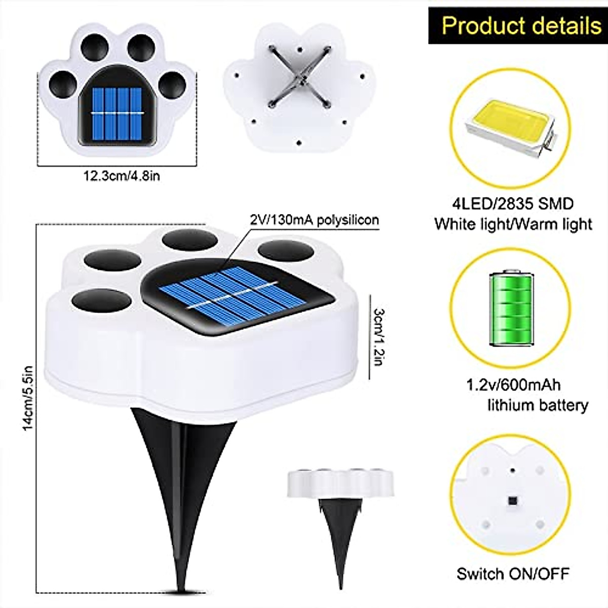 ZHURGN Solar Garden Lights Waterproof Outdoor Solar Lamp Home Garden Walkway Lighting Solar Deck Lights Balcony Patio Pathway Lighting (Color : 1pcs, Light Color : White)