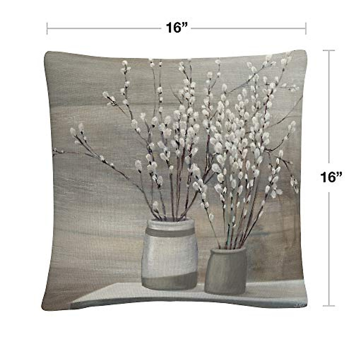 Trademark Fine Art Pussy Willow Still Life Gray Pots Crop by Julia Purinton, 16x16 Decorative Throw Pillow