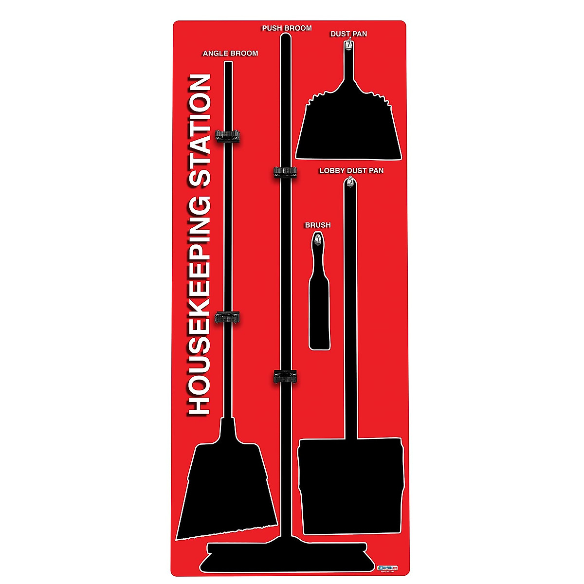 5S Housekeeping Shadow Board Broom Station RED (with Broom Kit)