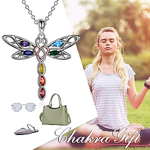 POPLYKE Dragonfly 7 Chakra Necklace for Women Sterling Silver Celtic Dragonfly Pendant Necklace Jewelry Mother Birthday Mom Gifts for Mom Wife