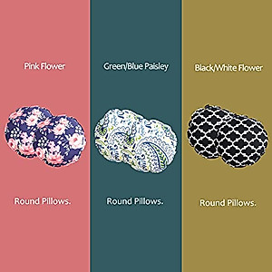 BOSSIMA Outdoor/Indoor All Weather Decorative Round Pillows Set of 2 (Black/White Flower)