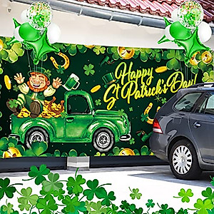 Large St. Patrick's Day Garage Door Banner Cover 6 x 13 ft Clover St. Patrick's Day Backdrop Decorations Irish Shamrock Leaves Party Outdoor Indoor Background Sign St. Patrick's Day Garage Door Decor
