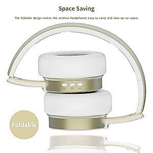 Bluetooth Headphones, Riwbox XBT-90 Foldable Wireless Bluetooth Headphones Over Ear Hi-Fi Stereo Wireless Headset with Mic/TF Card and Volume Control Compatible for PC/Cell Phones/TV/ipad (White&Gold)
