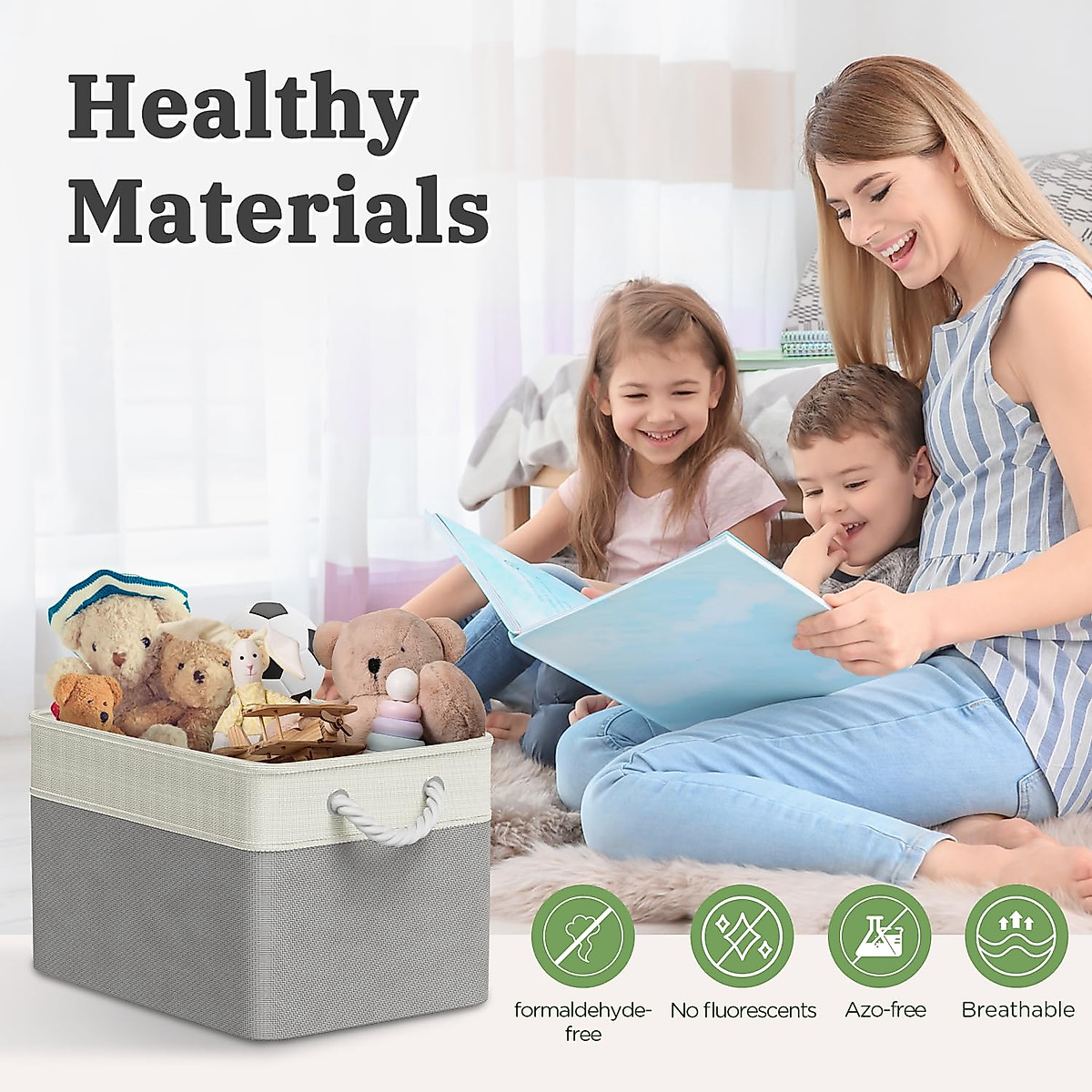 KITCSTI Fabric Storage Baskets for Shelves | Closet Storage Bins | Linen Cloth Baskets with Handle for Organizing