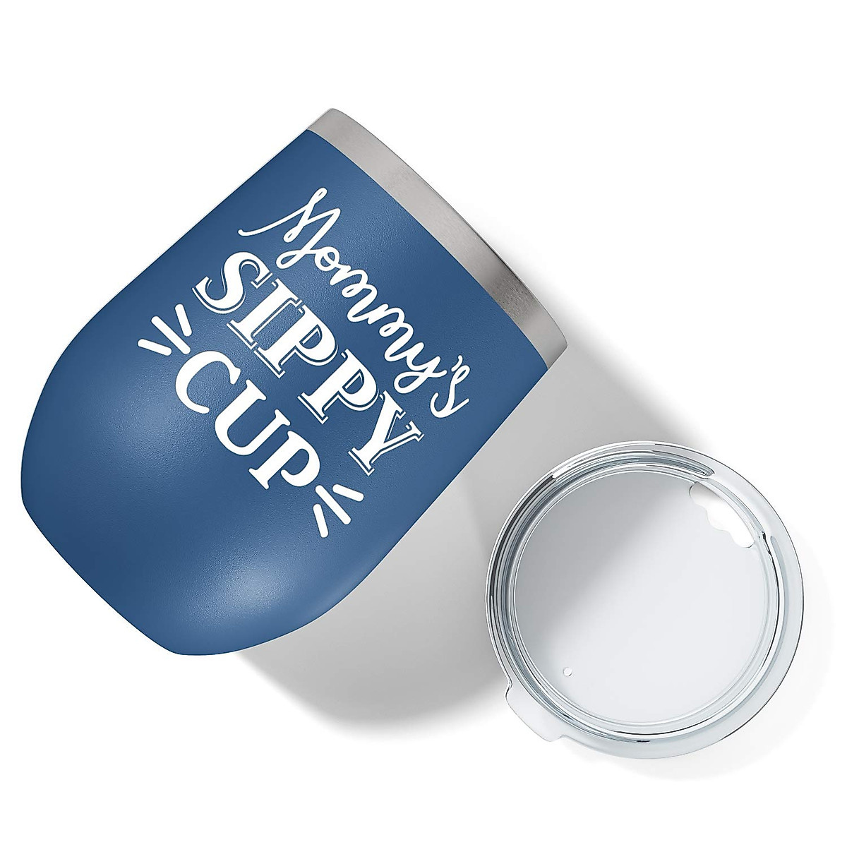 Mommy's Sippy Cup on 12 oz Blue Stainless Steel Gift Travel Wine Tumbler