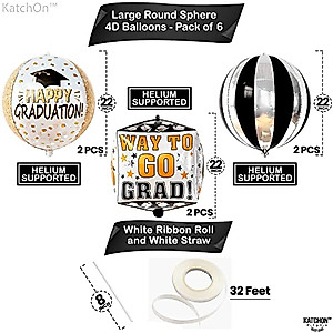 Big, 22 Inch Happy Graduation Balloons 2023 - Pack of 6 | Graduation Mylar Balloons for Black and Silver Graduation Party Decorations 2023 | Congrats Balloon, Kindergarten Graduation Decorations 2023