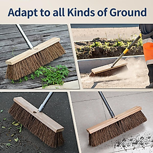 NICOFPHY 18" Push Broom Outdoor Heavy Duty - 65" Long Handle Large Wide Shop Broom, Commercial Stiff Palmyra Bristle Outside Broom Brush for Sweeping Concrete Floor, Garage, Patio, Shop, Yard, Lawn