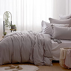 SEMECH Duvet Cover Queen Size Grey Microfiber Comforter Cover Set 5 Piece with Eye Mask and Zipper, 2 Brushed Pillow Shams and 2 Satin Pillowcases - 90x90 inches