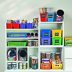 Plastic Organization Storage Baskets for Kids - Set of 6 Bins with Handles - Classroom Teacher and Supplies - Basket Size - 13" x 9 3/4" x 3"