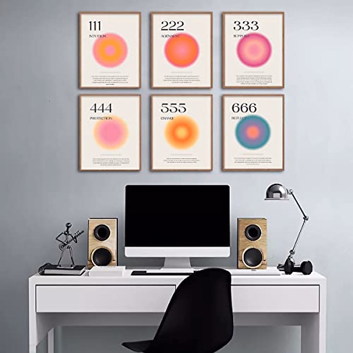 Aura Angel Numbers Poster Sets of 6 for Room Aesthetic Minimalist Inspirational Quotes Canvas Wall Art Bedroom Aesthetic Decor 8x10 Inch Unframed