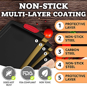 Premium Non-Stick Baking Sheets Set of 3 - Deluxe BPA Free, Easy to Clean Racks w/ Silicone Handles - Bakeware Pans for Cooking Baking Roasting - Lets You Bake The Perfect Cookie or Pastry Every Time