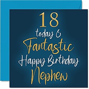 Stuff4 Fantastic 18th Birthday Cards for Nephew - 18 Today & Fantastic - Happy Birthday Card for Nephew from Aunt Uncle, Nephew Birthday Gifts, 5.7 x 5.7 Inch Birthday Greeting Cards Gift for Nephew