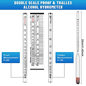 2 Pcs Glass Hydrometer, Alcoholmeter 0-200 Proof and 0-100 Tralle, Alcohol Tester, Hydrometer Glass Alcohol Measuring Device for Distilling Moonshine Brewing Wine Measure Alcohol Content
