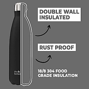 The Better Home 1000 Stainless Steel Insulated Water Bottle 1 Litre | Thermos Flask 1 Litre+ | Food Grade & BPA Free, Hot and Cold Steel for Kids (Black)
