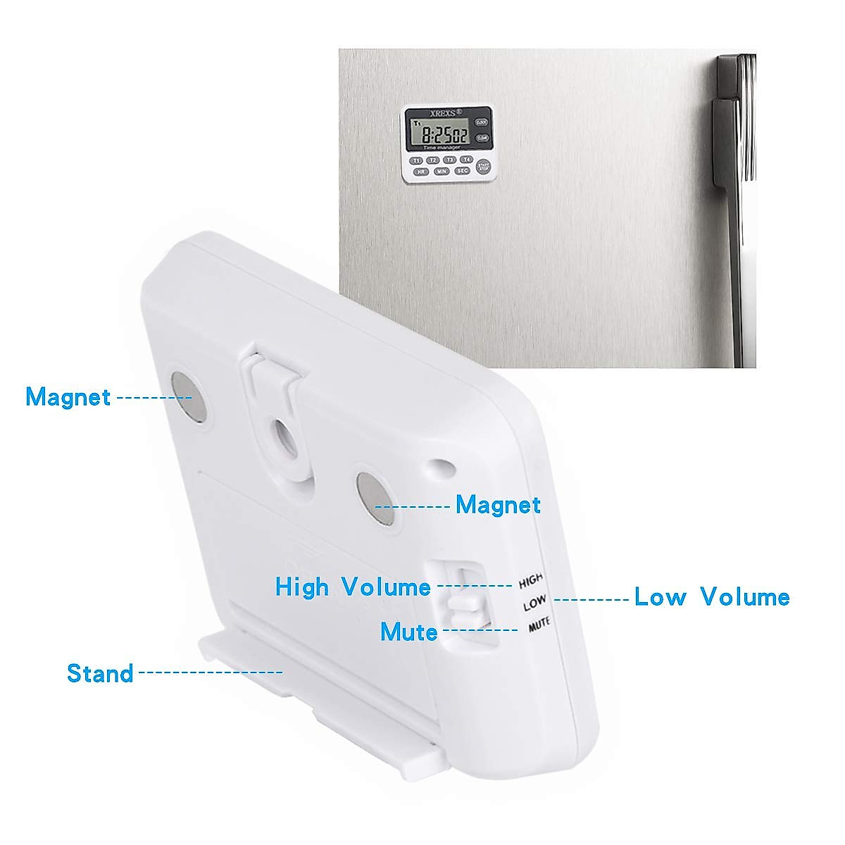 XREXS 4 Channels Digital Kitchen Timer Clock, Cooking Timer with Large LCD Display, 4 Groups Simultaneous Timing Countdown Up Pocket Timer, Magnetic Attachable (Battery Included) (396)