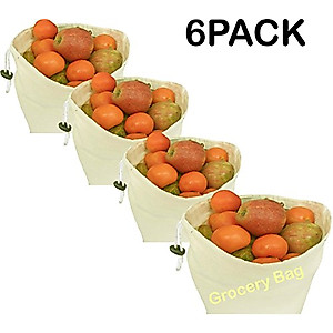 Grocery Shopping produce bag, muslin bags, kitchen sets, vegetable storage, Produce Bags, Travel, Home Storage, cotton by the bag. Size 18x24 inch.(Set of 6) Offered By Linen Clubs