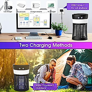 Hwallkare Bug Zapper Mosquito Zappers Killer, Solar Powered Electric Fly Zapper Light with Camping Lantern, Waterproof USB Rechargeable Fly Killer for Indoor Outdoor