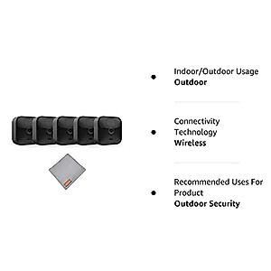 Outdoor Blink Wireless Battery-Powered, Motion Detecting, Weather Resistant Security Camera System Kit with Playhardest Cleaning Cloth (Black - 5 Cam)